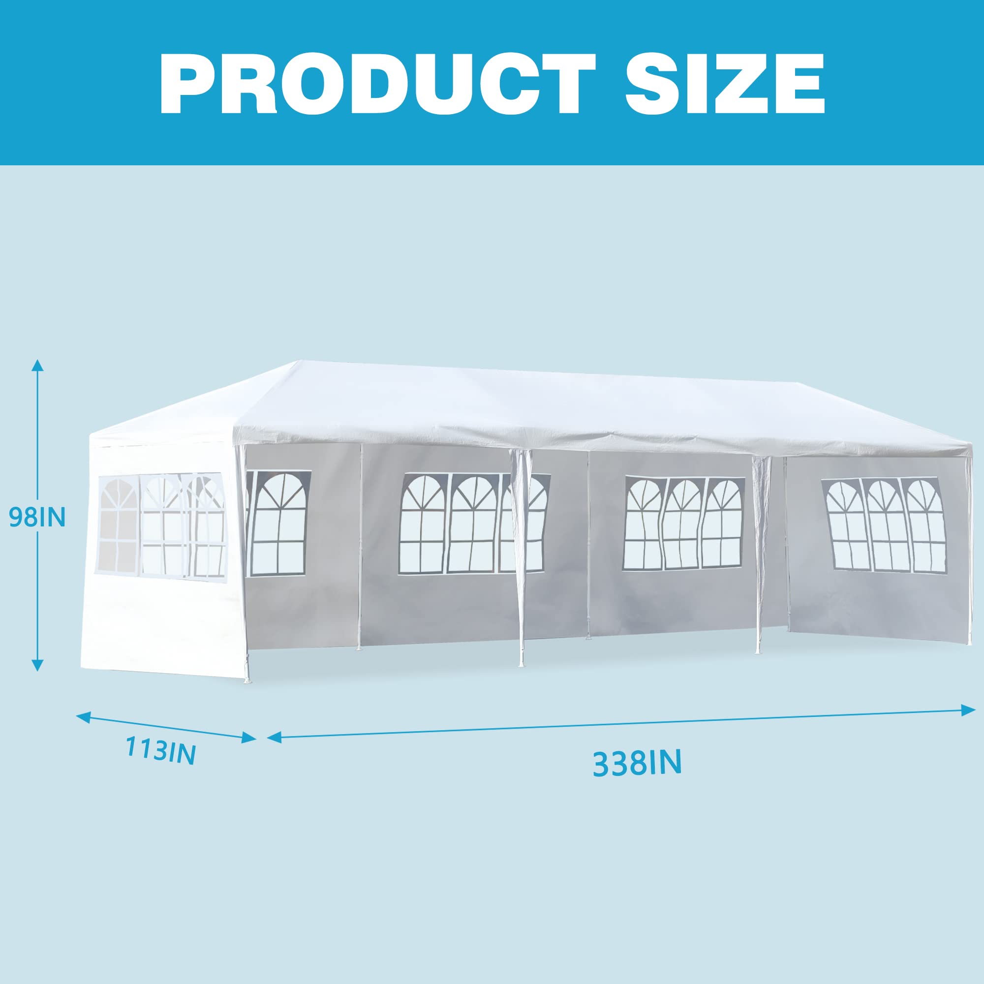 Canopy 10'x30' Party Tent Heavy Duty Outdoor Gazebo Wedding Party Tent with 5 Removable Sidewalls Waterproof UV Resistant for Wedding Camping Shelter BBQ,White