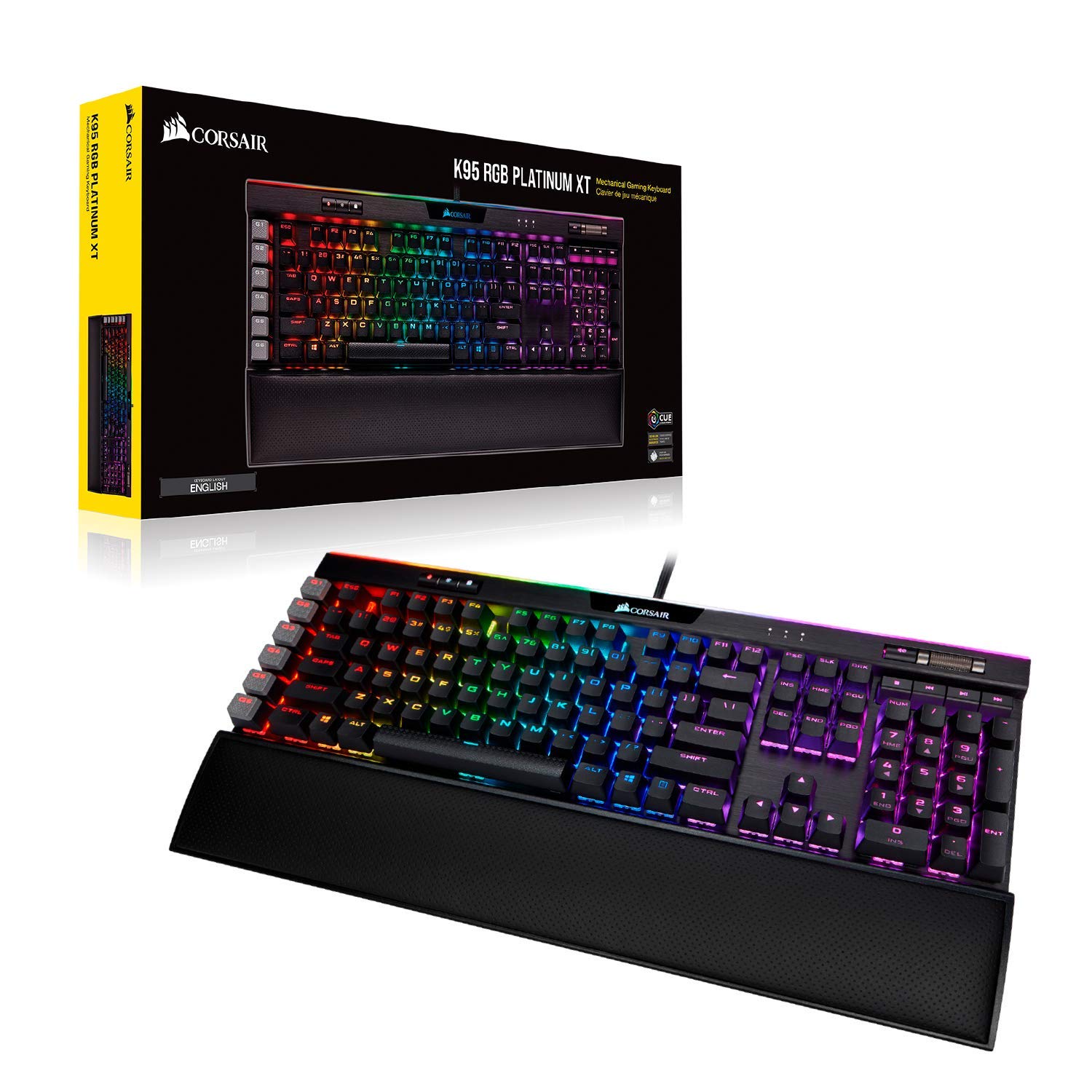 Corsair K95 RGB Platinum XT Mechanical Gaming Keyboard, Backlit RGB LED, CHERRY MX SPEED RGB Silver, Black (Renewed)