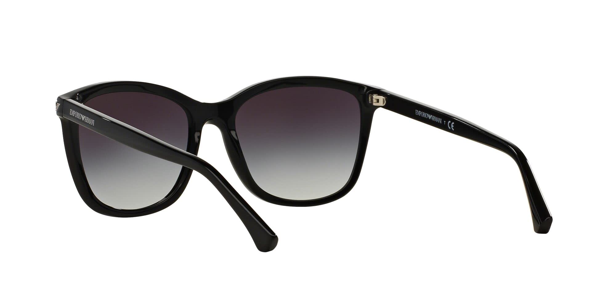 Emporio Armani Women's EA4060F Low Bridge Fit Square Sunglasses, Shiny Black/Gradient Grey, 56 mm