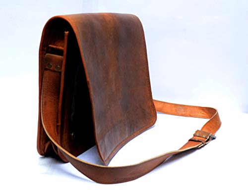 Leather Real Messenger Bag for Laptop Briefcase Satchel Men and Women Handmade Laptop Bag Satchel Bag Padded Messenger Bag (13 inch Small)