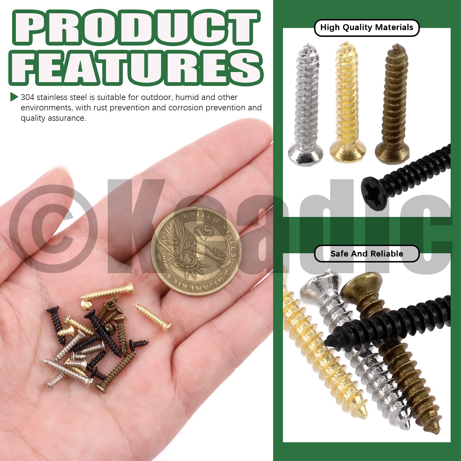 Keadic 2200 Pcs 4 Color Small Self Tapping Screws Assortment Kit, M2*5/6/8/10mm M2.6 * 12/16mm Self-Drilling Flat Cross Head Mini Wood Screw with Plastic Case (Black, Bronze, Silver, Gold)