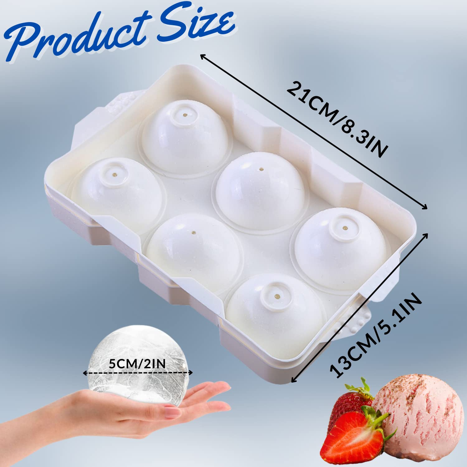 Crethinkaty Ice Cube Trays, Whiskey Ice Ball Mold, Sphere Ice Ball Maker with Lid, Easy Release Round Ice Cube Mold for Whiskey, Cocktails & Bourbon
