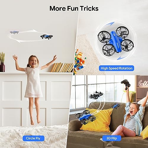 TOMZON A24 Mini Drone for Kids with Battle Mode, Kids Drone with Throw to Go, High Speeds Rotation, Self Spin & 3D Flip, RC Quadcopter with Altitude Hold, Headless Mode, 3 Batteries, Safe Cover, Blue