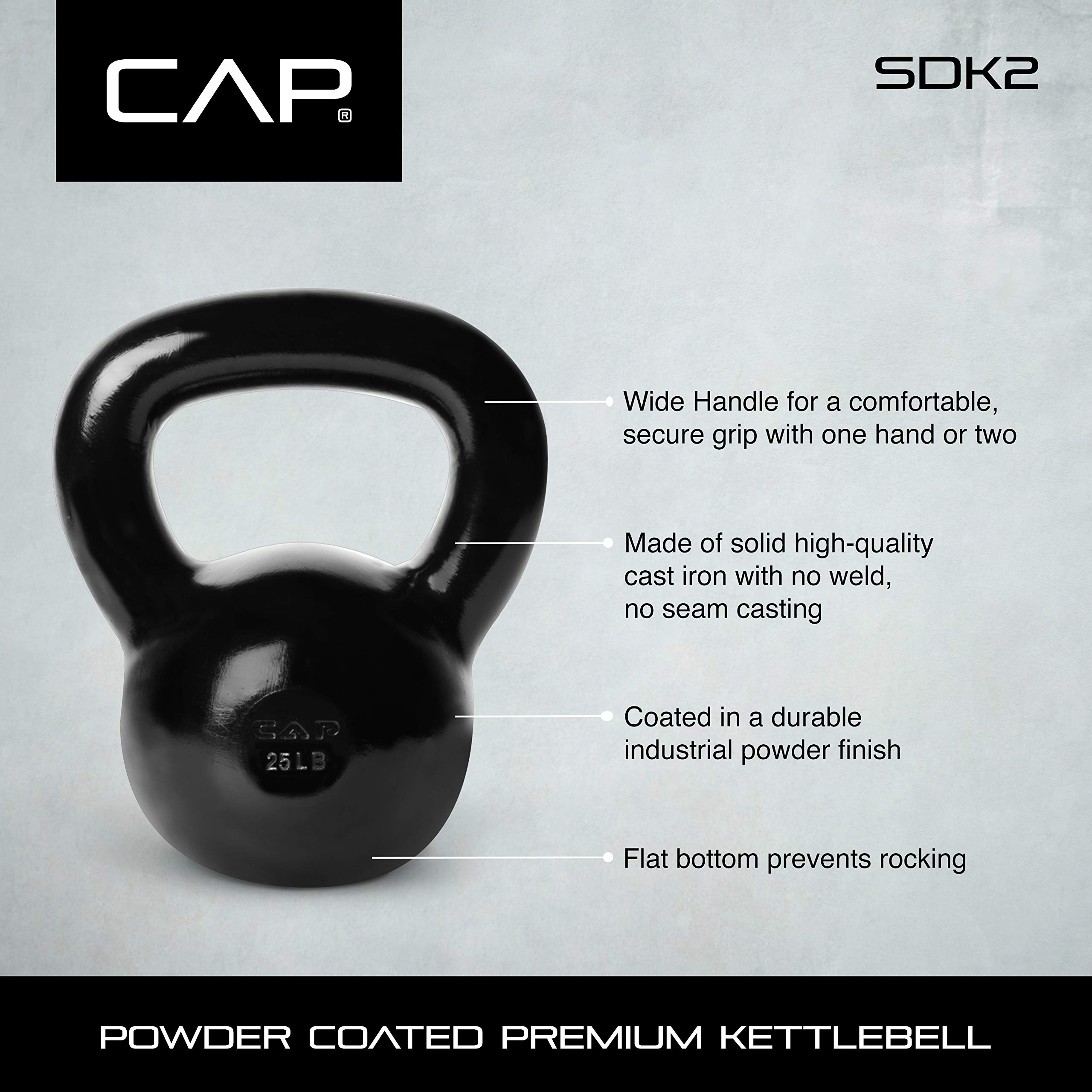 CAP Barbell Black Enamel Coated Cast Iron Kettlebell, 35 lb