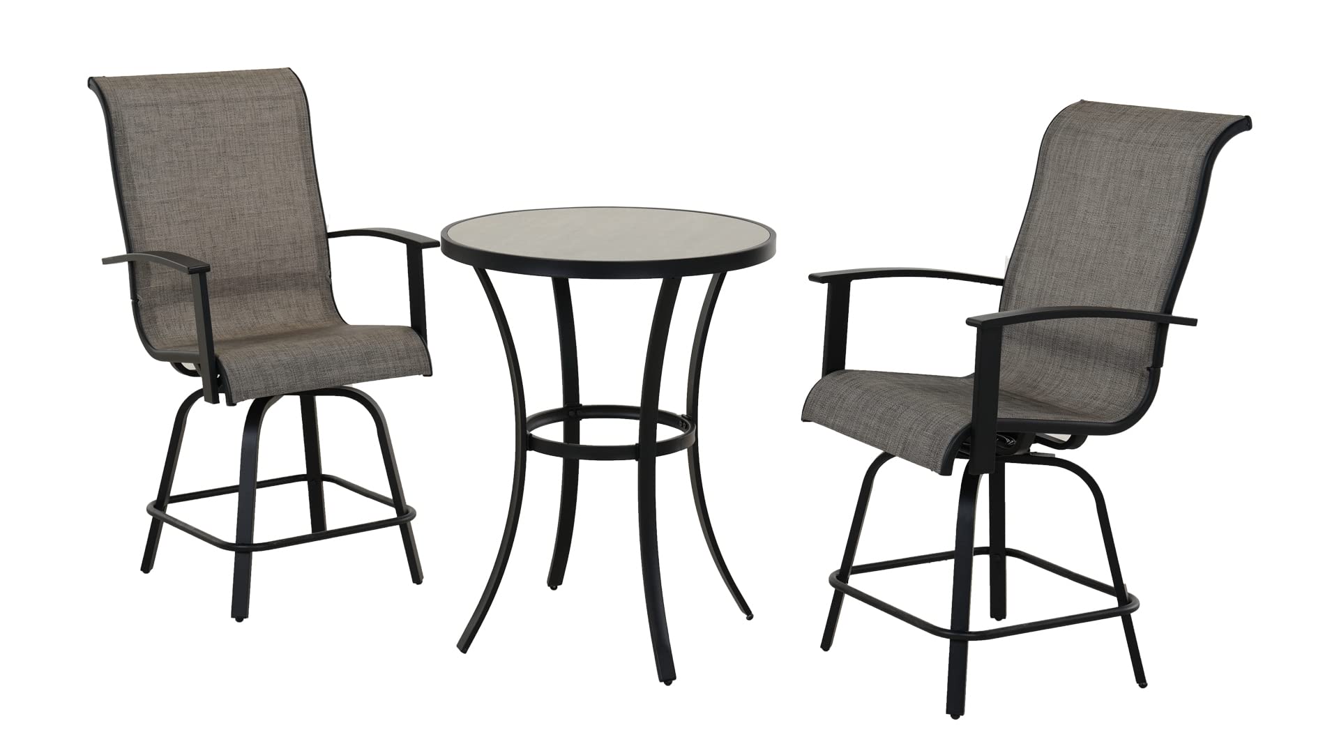 Grand patio 3 Piece Counter Height Patio Bar Set, Modern Round Bar Table and Swivel Bar Stools for Outdoor Kitchen Bistro Small Space Restaurant (Coffee, 3PC)