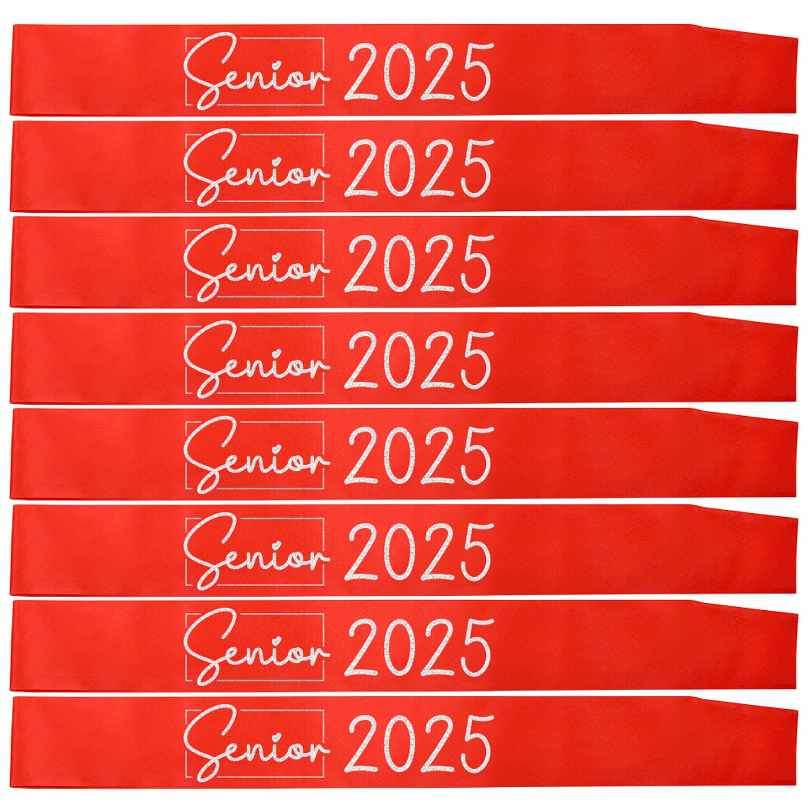 Generic Senior Sash 2025, 8 Pack Silver Glitter Red Satin Finally Graduated Senior Cheerleader Sashes for Class of 2025 Graduation Party Supplies