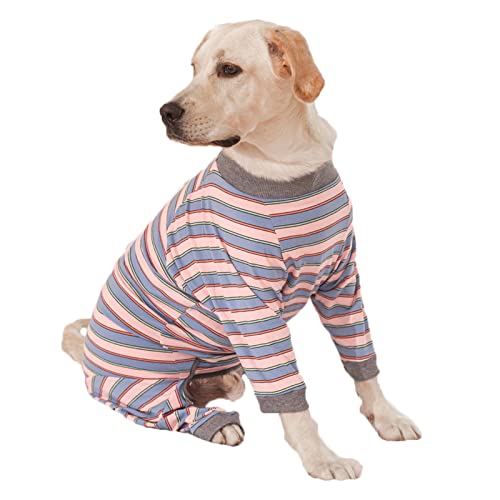 Recovery Suit Surgical Cloths for Large Dogs, Cone Alternative Neuter Skin Diseases Bodysuit, Dog Pajamas Shirt, Abdominal Wound Prevent Licking Dog Onesies(6XL, Pink Stripe)