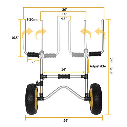 Bonnlo Scupper Kayak Cart Carrier Trolley with NO-Flat Airless Tires Wheels Transport for Sit-On-Top Kayaks