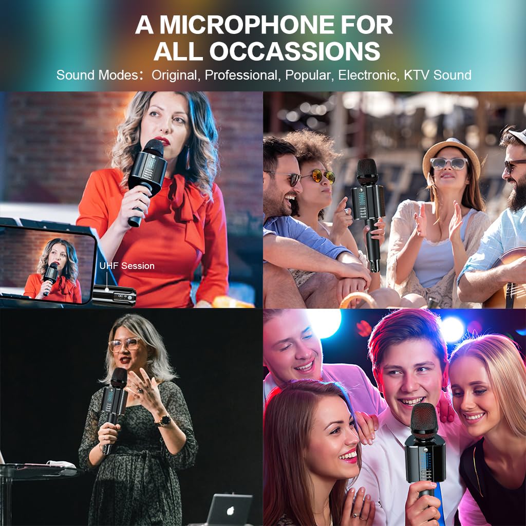 BONAOK Karaoke Microphone,2023 Bluetooth Wireless Microphone UHF Karaoke Mic Speaker,Portable Handheld Karaoke Machine for Adults Kids Singing Compatible with Car/Phones/PC G20,Black