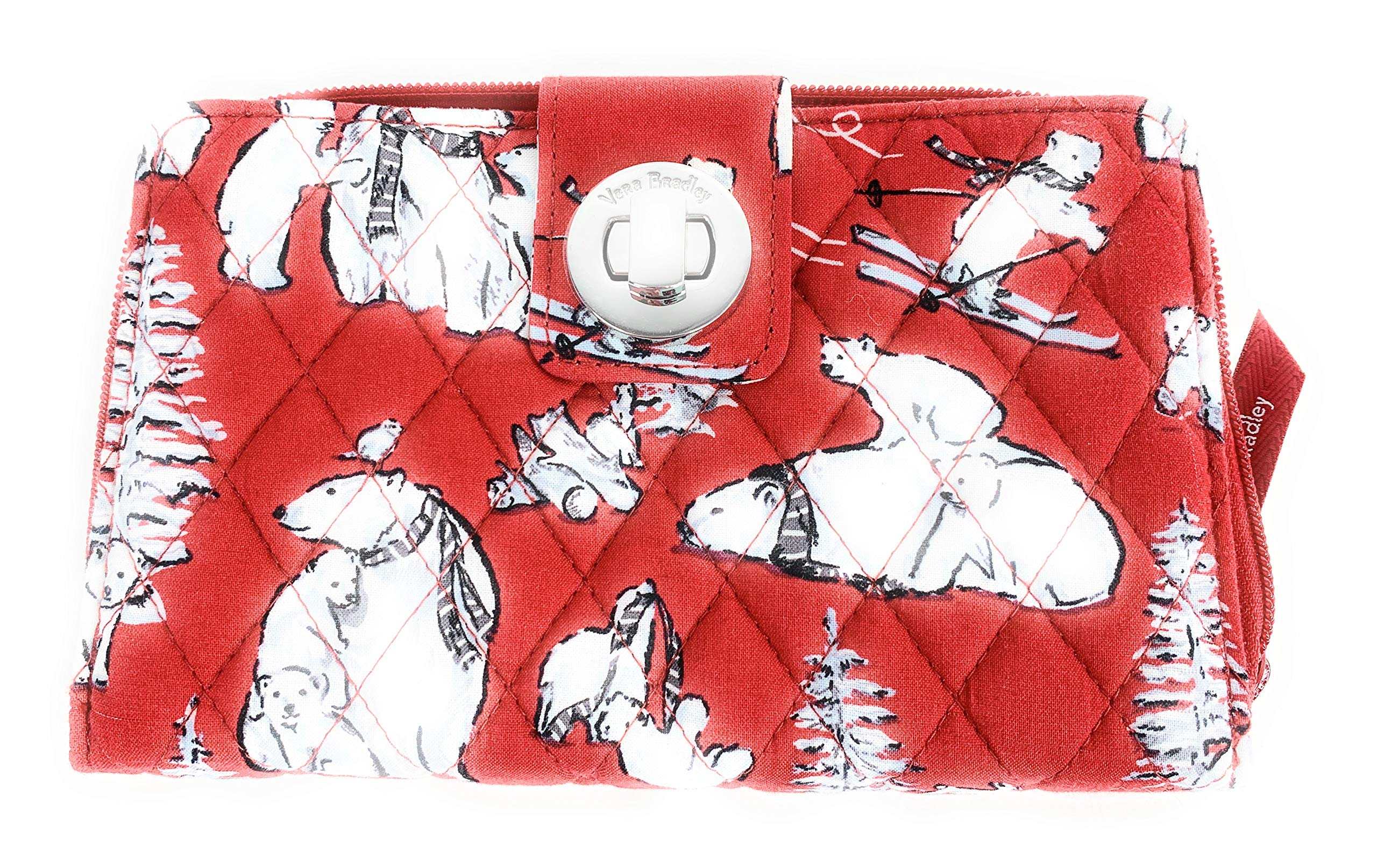 Vera Bradley RFID Turnlock Wallet Beary Merry Red Quilted Cotton