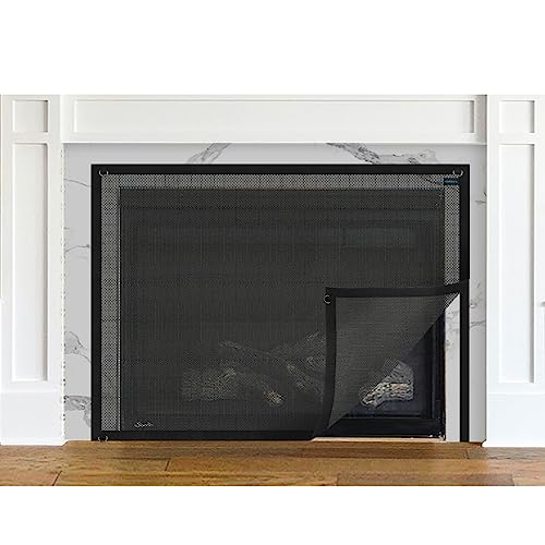 HOMWMPA Fireplace Screen, Mesh Fireplace Cover, Baby Proof to Prevent Baby and Pet Near Idle Fireplace, Fireplace Safe Mesh, 45" W x 34" H