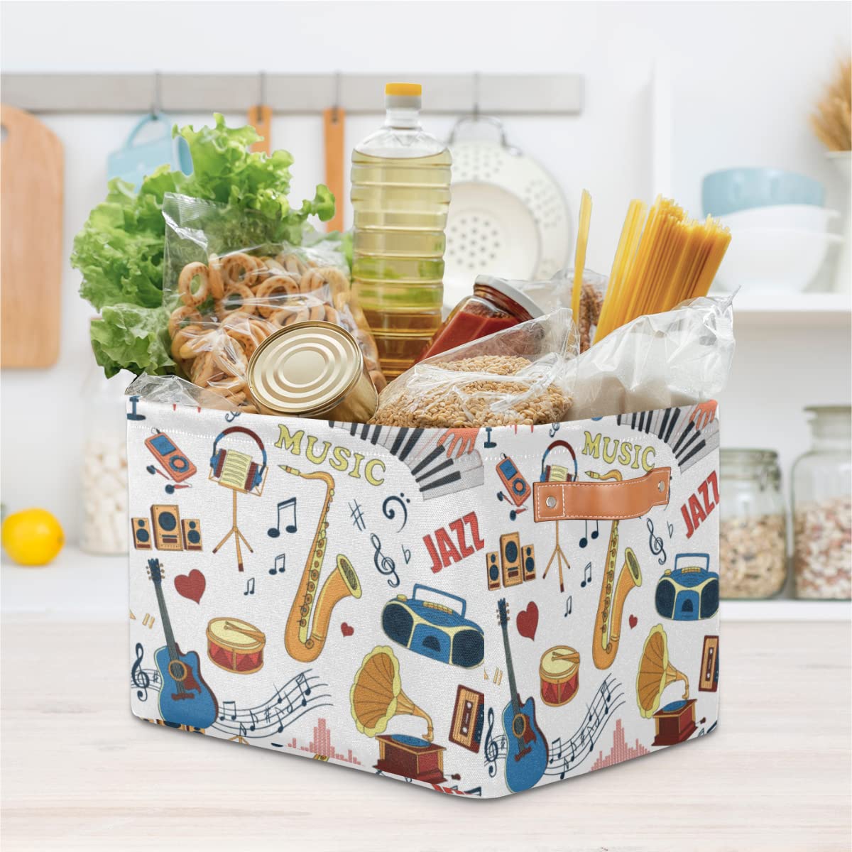 Musical Instruments Storage Basket Cube Piano Guitar Large Toys Storage Box Bin with Handle Collapsible Closet Shelf Cloth Organizer for Nursery Bedroom,15x11x9.5 in,1 Pack