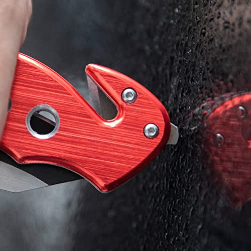 Dispatch Folding Pocket Knife Red Aluminum Handle with Saw Rope Cutter and Glass Breaker, Multifunction for Outdoor Hunting Camping Hiking EDC Tool