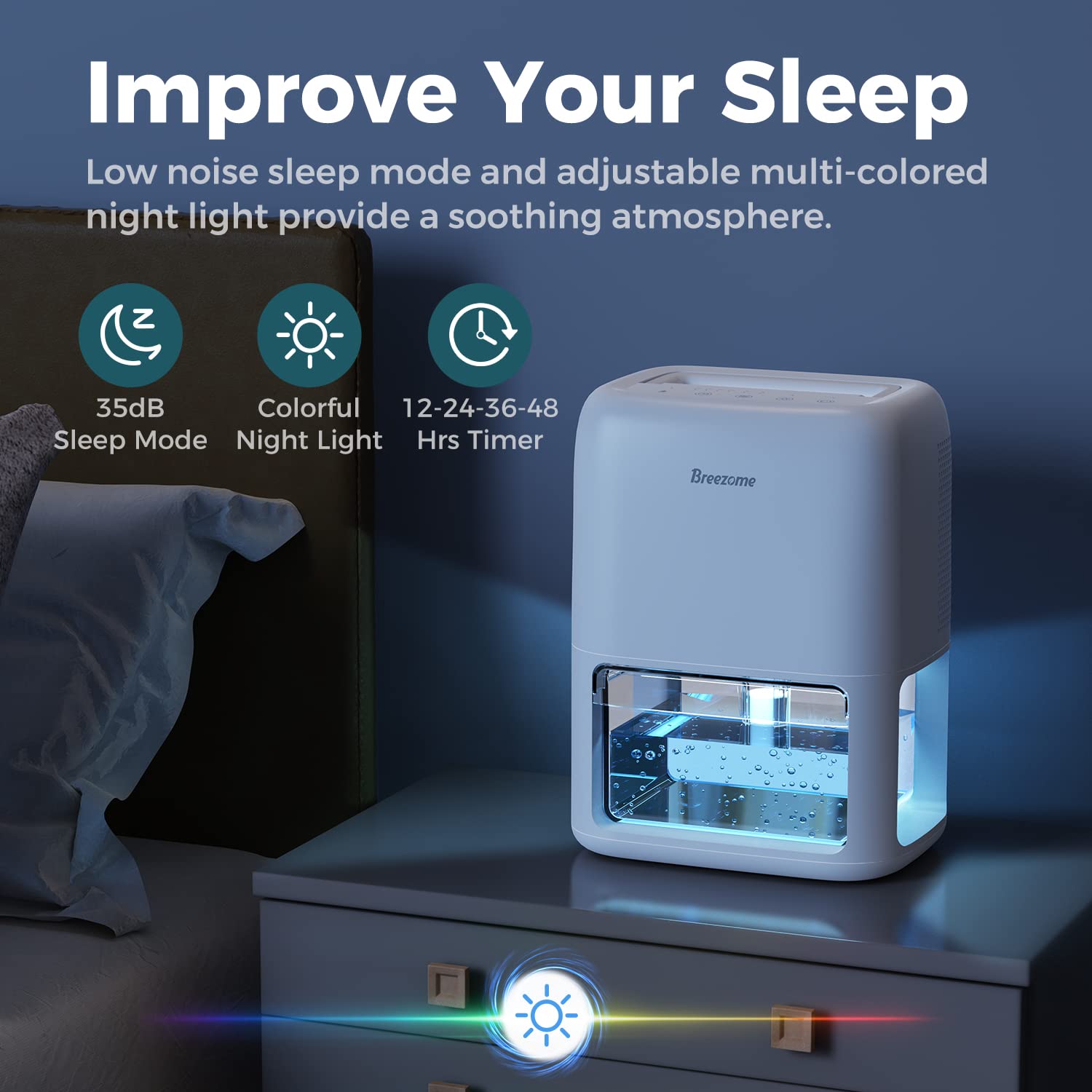 Dehumidifiers Breezome Dehumidifiers for Bedroom 500 ft² Home with 2 Modes 7 lights Ultraquiet Dehumidifier for Basement with Timer Autooff Auto Deforst Protection Small Dehumidifiers for Office RV