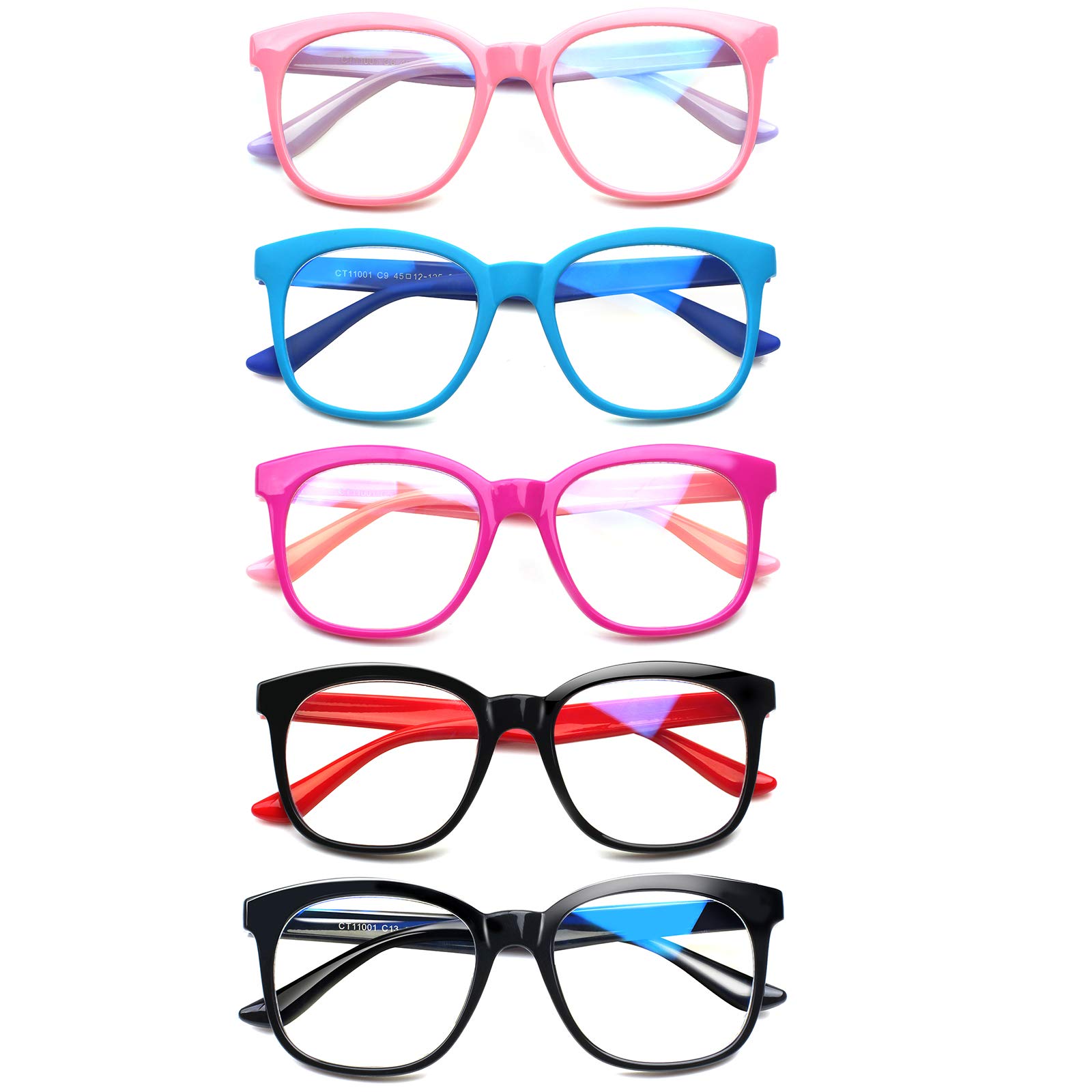 BONCAMOR 5 Pack Blue Light Blocking Glasses Boys Girls Anti Eyestrain Headache and UV Glare Computer Gaming Glasses for Kids Age 3-12
