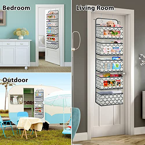homyfort Over the Door Organizer, Hanging Storage Organizer with 5 Large Pockets & Clear Window for Nursery,Baby Diapers,Bathroom,Closet,Pantry,Dorm,Kids (Beige)