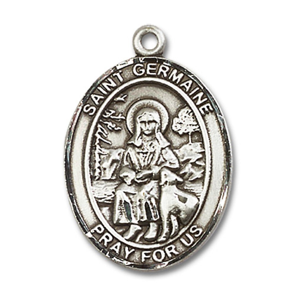 Bonyak Jewelry Saint Medal Collection Sterling Silver St. Germaine Cousin Pendant 1 x 3/4 inches with Heavy Curb Chain