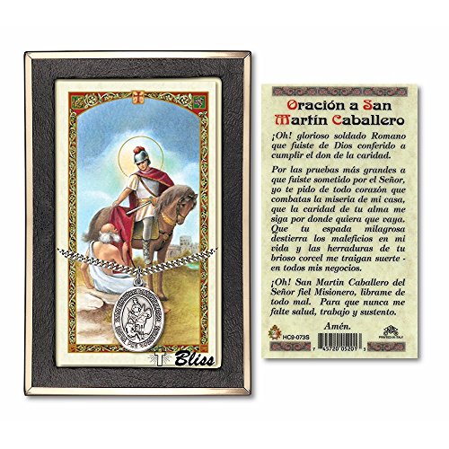 Bonyak Jewelry Pewter San Martin Caballero on a 24 inch Curb Chain with a Prayer to St Martin Caballero Prayer Card