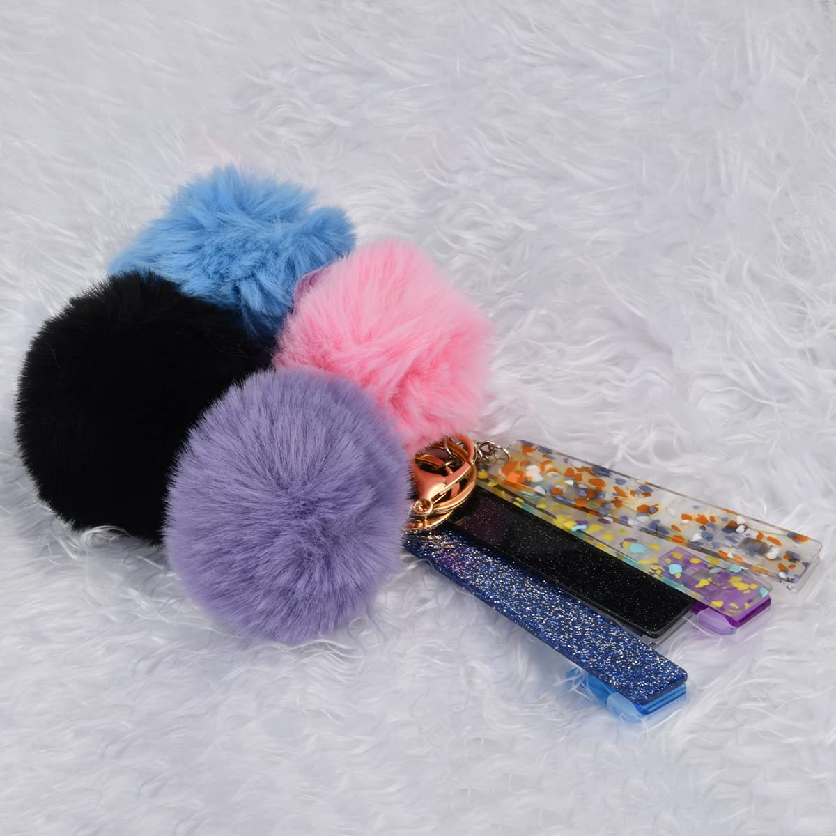 BUUFAN 6PCS Acrylic Credit Card Puller Keychain ATM Card Grabber with Cute Hairball Card Clip Keychain for Women Long Nails