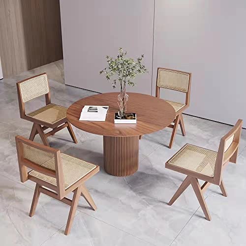 LAKIQ Modern Round Dining Table 35.5ββ Wide Pedestal Dining Room Table Contemporary Wooden Kitchen Dining Table for Small Space Small Apartment(Brown)