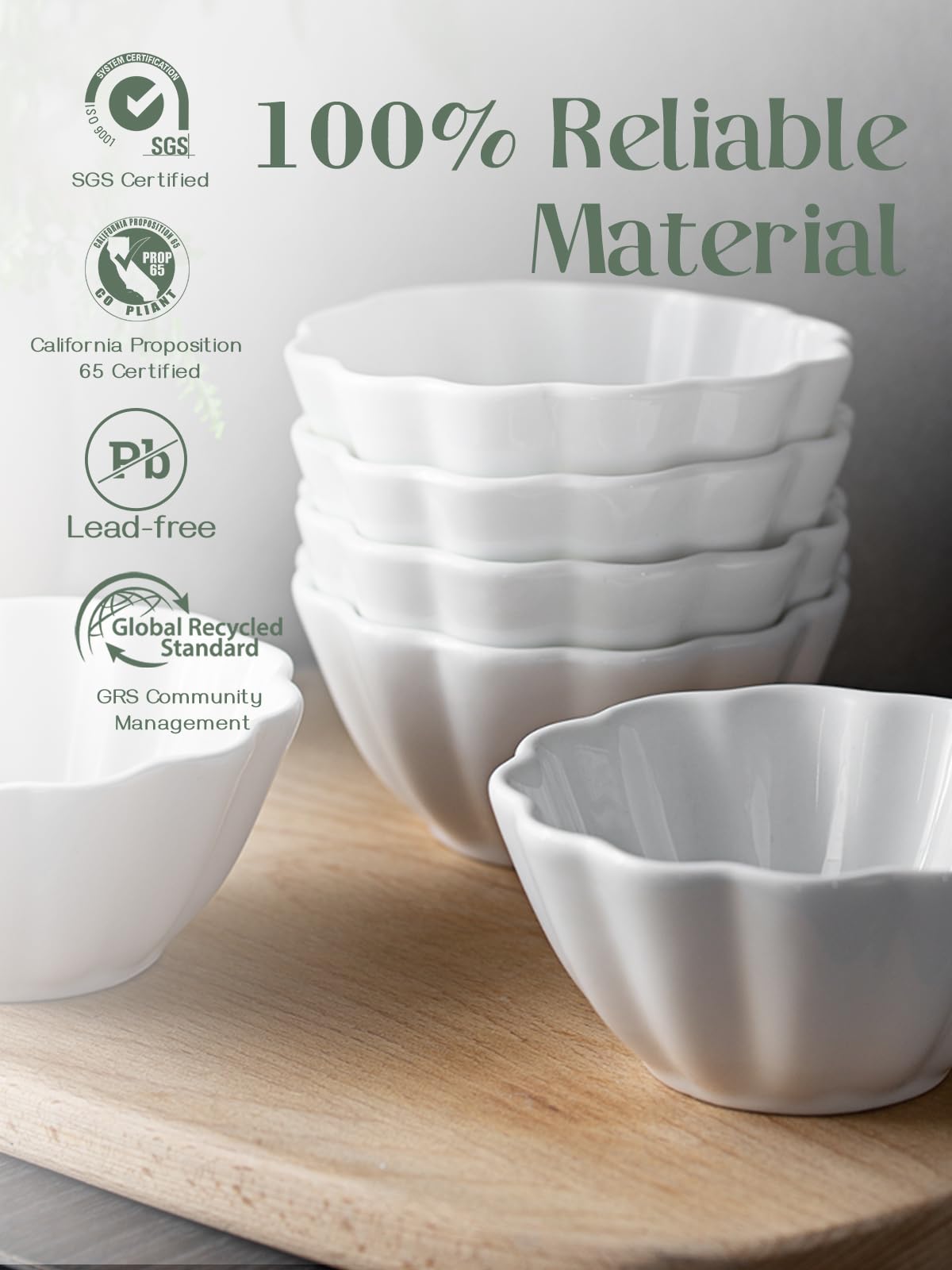 DOWAN Ramekins 4 oz, Creme Brulee Ramekins, Flower-Shaped Porcelain Ramekins Oven Safe for Baking Souffle, Custard Cups, Small Dipping Bowls, Sauces Bowls, Charcuterie Bowls, Set of 6, White