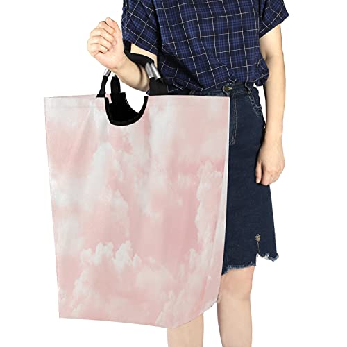 xigua Pink Clouds & Sky Laundry Hamper, Waterproof Foldable Clothes Hamper with Handles Large Laundry Basket for Nursery Dirty Clothes Toys Organizer