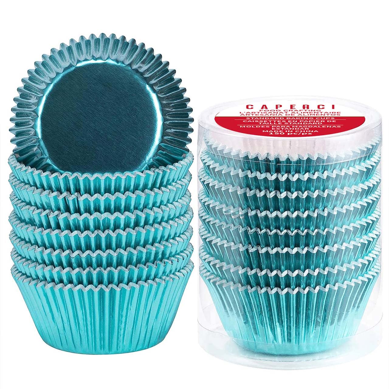Caperci Colorful Foil Cupcake Muffin Liners Standard Size Baking Cups 150-Pack - Premium Greaseproof & Sturdy