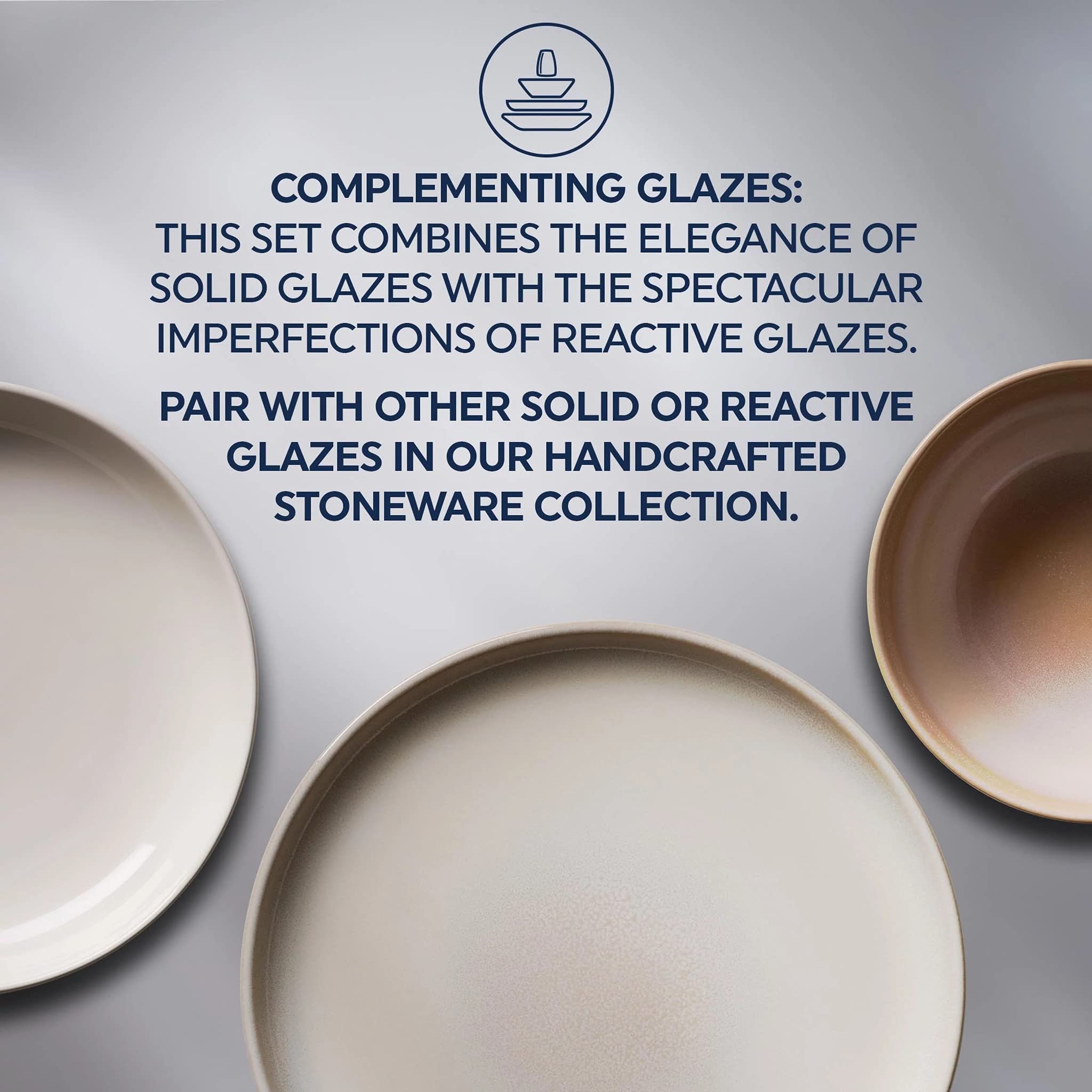 Corelle Stoneware 12-Pc Dinnerware Set, Handcrafted Artisanal Double Bead Plates and Bowls, Solid and Reactive Glazes, Dining Plate Set, Oatmeal
