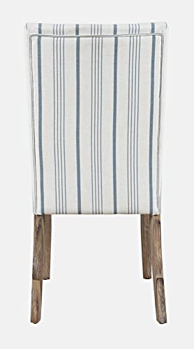 Jofran Eastern Tides Upholstered Parsons Dining Chair, Off-White with Blue Stripes