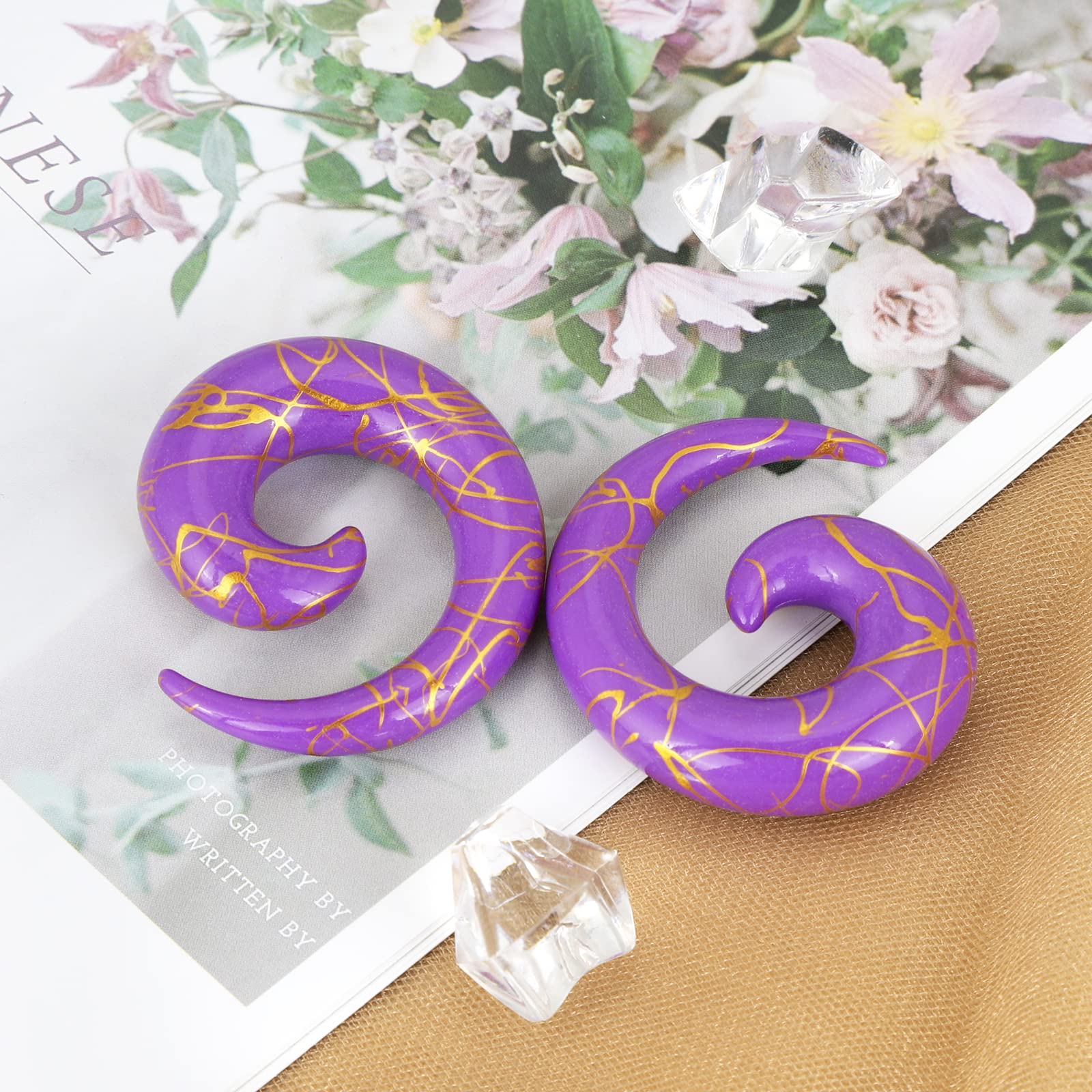 DERALA 14pcs Acrylic Ear Tapers Spiral Set Ear Expanders Mixed 7 Colors Snail Ear Gauges Stretching Kit 0G