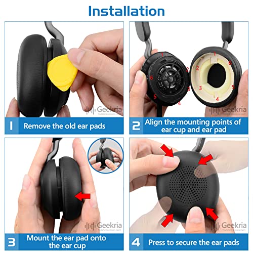 Geekria QuickFit Replacement Ear Pads for Jabra Evolve2 65 UC, Evolve2 65 MS, Evolve2 40 UC, Evolve2 40 MS, Elite 45h Headphones Ear Cushions, Headset Earpads, Ear Cups Cover Repair Parts (Black)