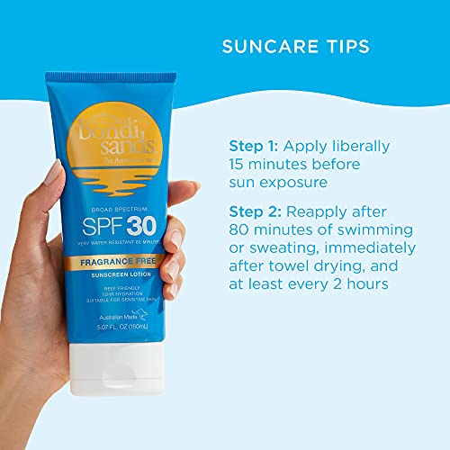Bondi Sands Fragrance Free Sunscreen Body Lotion SPF 30 | Hydrating Broad Spectrum Protection, Sheer, Water Resistant | 5.07 Oz/150 mL