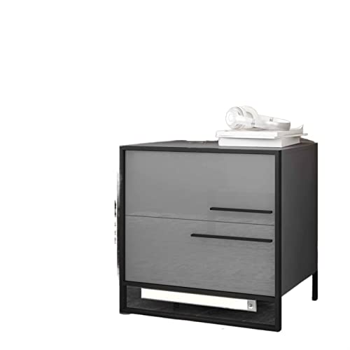 HIGOH Bedside Table Auto Led Nightstand with High Gloss Drawer Grey Led Night Stand with Metal Frame Bedside Table with 3 Color Magnetic Wireless