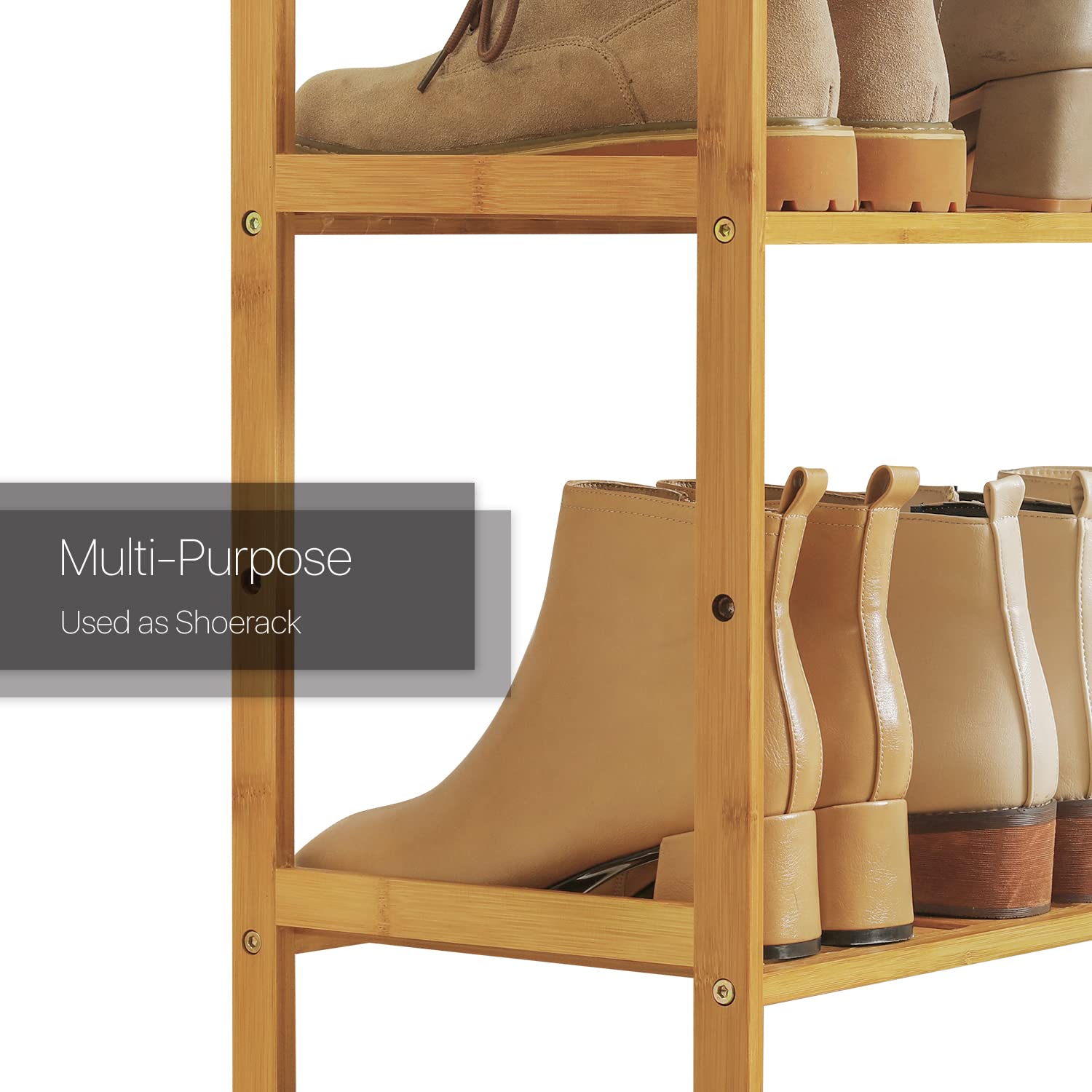MoNiBloom 5 Tier Bamboo Shoe Rack with Handles, Bamboo Adjustable Storage Shoe Stand Organizer for 16-20 Pairs Home Entryway Hallway Office Bedroom Balcony, Natural