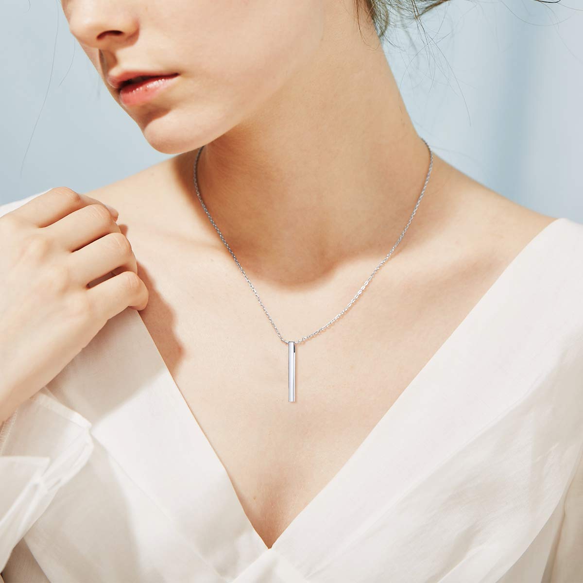 ChicSilver Personalized Bar Necklace, 925 Sterling Silver Simple Vertical Bar Pendant Necklace Custom Names Necklace Message Engraved Dainty Jewelry for Men Women