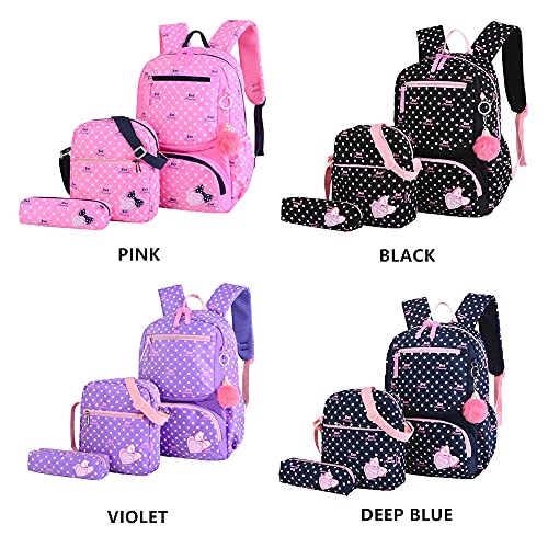 LAMOGRAFY 3Pcs Kids Backpack Bowknot Printed Daypack Girls 3 in 1 School Bag with Shoulder Bag and Pencil Bag