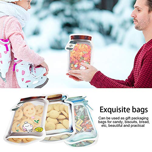 KELYDI Reusable Ziplock Bags, 10 Packs Mason Jar Zipper Bags Portable Leak-proof Plastic Food StorageĀ Pouch Bag for Snack Sandwich Nuts Biscuits Travel Picnic Camping