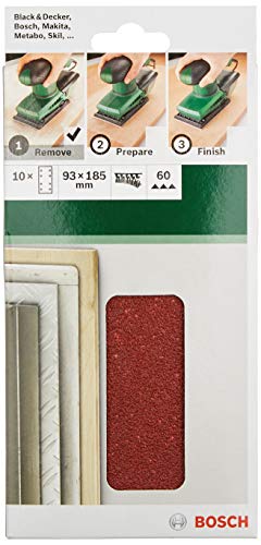 Bosch Home and Garden 2609256A81 10-Piece Sanding Sheet Set for Orbital Sanders 93 x 185, 60
