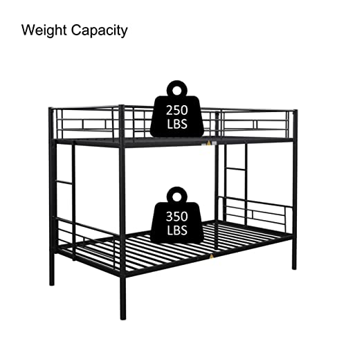 HomJoones Twin Over Twin Bunk Beds,Metal Frame Bunk Bed,with Guardrail and 2 Side Ladders,Child Adult Twin Size Bed,Suitable for Dormitory Bedrooms,No Box Spring Needed (Black)