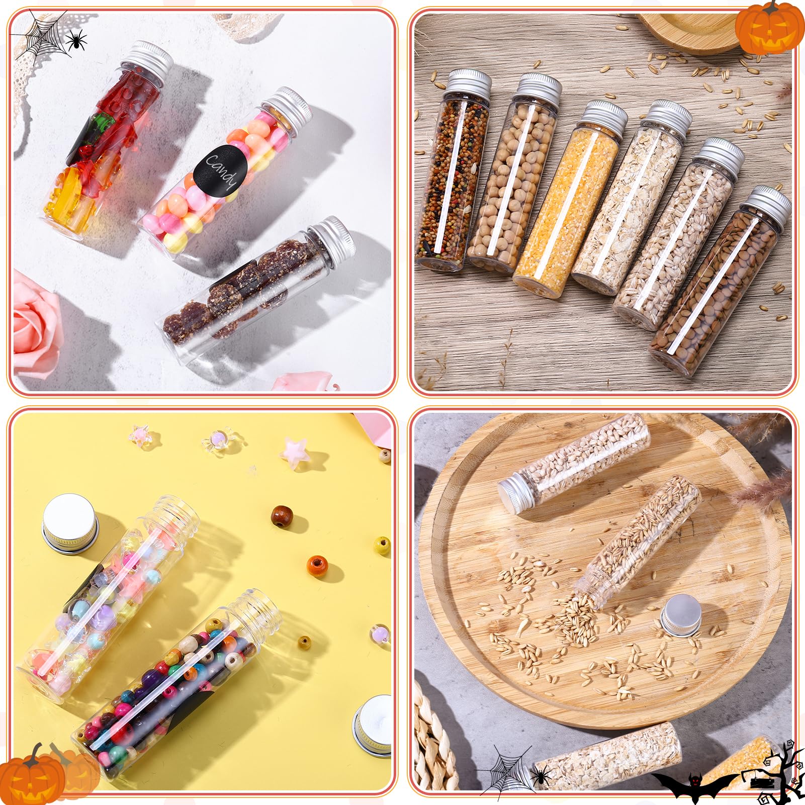 Hoemwarm 48 Pcs 50 ml Test Tubes with Caps, 1.8 oz Plastic Halloween Candy Tubes 27x110 mm Empty Clear Storage Containers for Birthday Party Beads Display Dried Flowers Candy Jar Gift Bulk Decorations