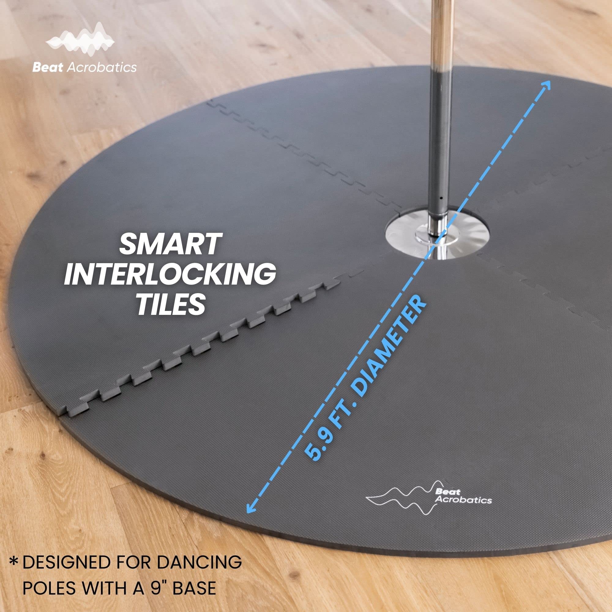 Dancing Pole Crash Mat Pole Fitness Exercise Mat Workout Gym Mat | Extra Thick 15mm | Huge 5.9' Diameter | Exercise Floor Mat Dancing Pole For Home Yoga Pilates Gymnastics | Interlocking EVA Safety