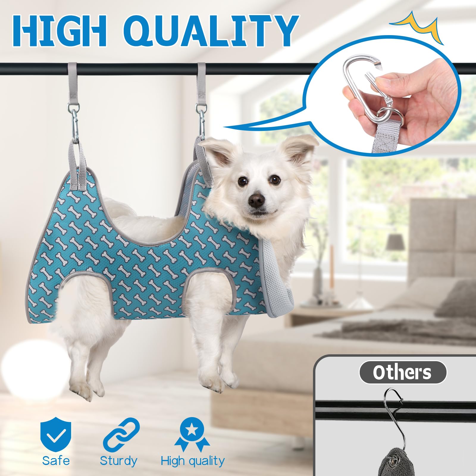 Supet Dog Grooming Hammock Harness for Cats Dogs, Relaxation Pet Grooming Hammock Restraint Dog & Small Animal Leashes Sling fo (Coral Blue, M( Legs Spacing:9"-12.5" / Max W:50LBS ))