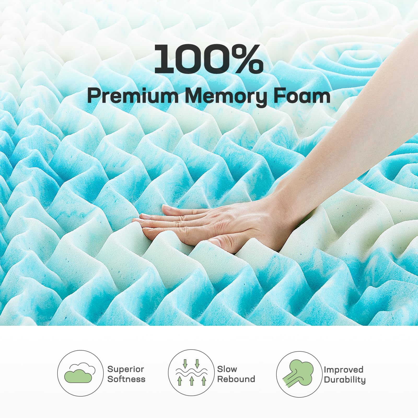 Marsail King Mattress Topper, 2-Inch Gel Memory Foam Mattress Topper with Ventilated Design, 5-Zone Support, Cooling Foam Mattress Topper for Sofa, RV, Camper, CertiPUR-US Certified, MSMT02BU-K2