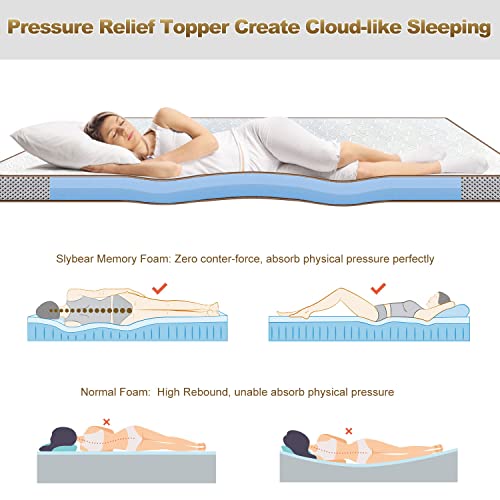 Slybear 2 Inch Memory Foam King Mattress Topper - Cooling Gel Mattress Topper for King Size Bed with Removable Cover, Pressure Relief Ventilated Mattress Pad for Back Shoulder Pain