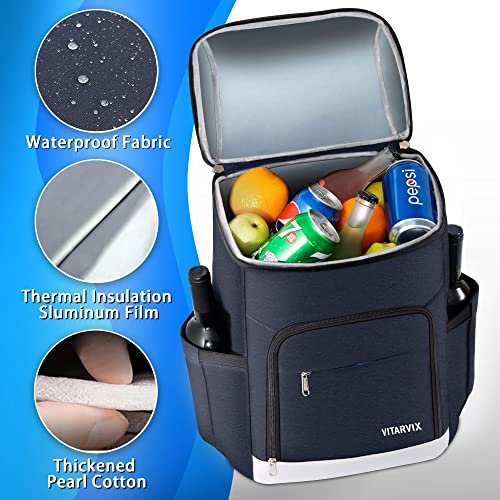 Cooler Backpack 36 Cans, VITARVIX Backpack Coolers Insulated Leak Proof for Hiking, Camping, Picnic, Ice Packs, Waterproof Soft Cooler Bag, Backpack Cooler for Men Women, Blue