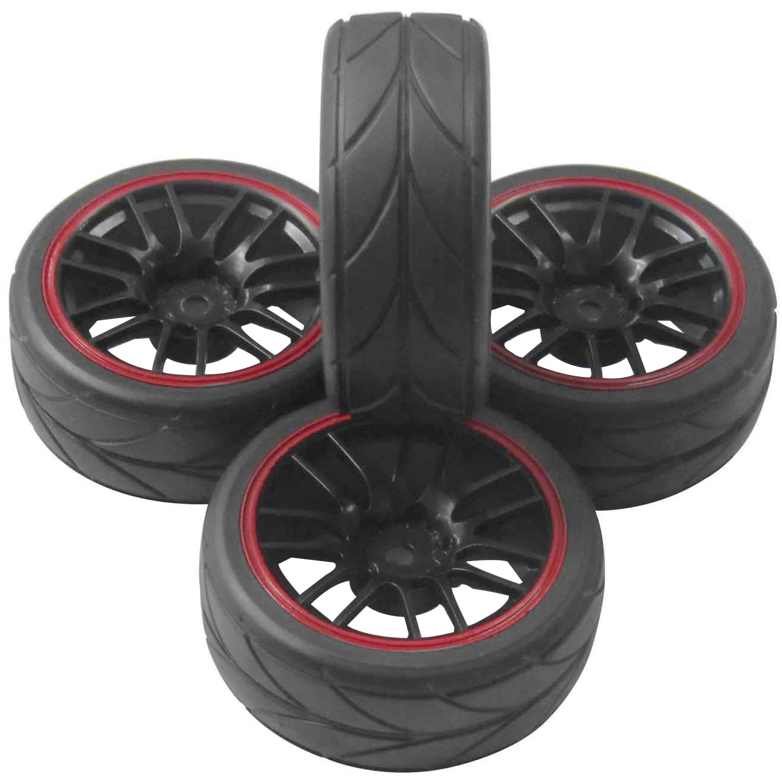 ShareGoo 12mm Hex Wheel Rims & OD 2.59" Rubber Tires for RC 1/10 On-Road Touring Car