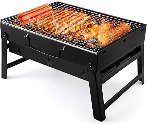 HOSEMN 2023 NEW Portable Folding Charcoal Grills, Stainless Steel Grill Table, Easy Portability For for Outdoor Cooking, Barbecue Camping, Beach BBQ, Picnic Backyard - Black (17"x11.4"x9.4")