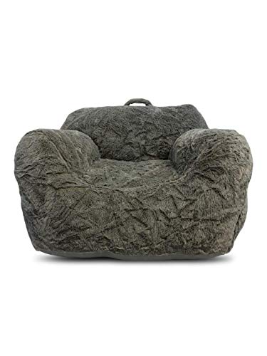 Heritage Kids Faux Fur Grey Bean Bag Sofa Chair with Top Handle, Ages 2+, Large, Grey