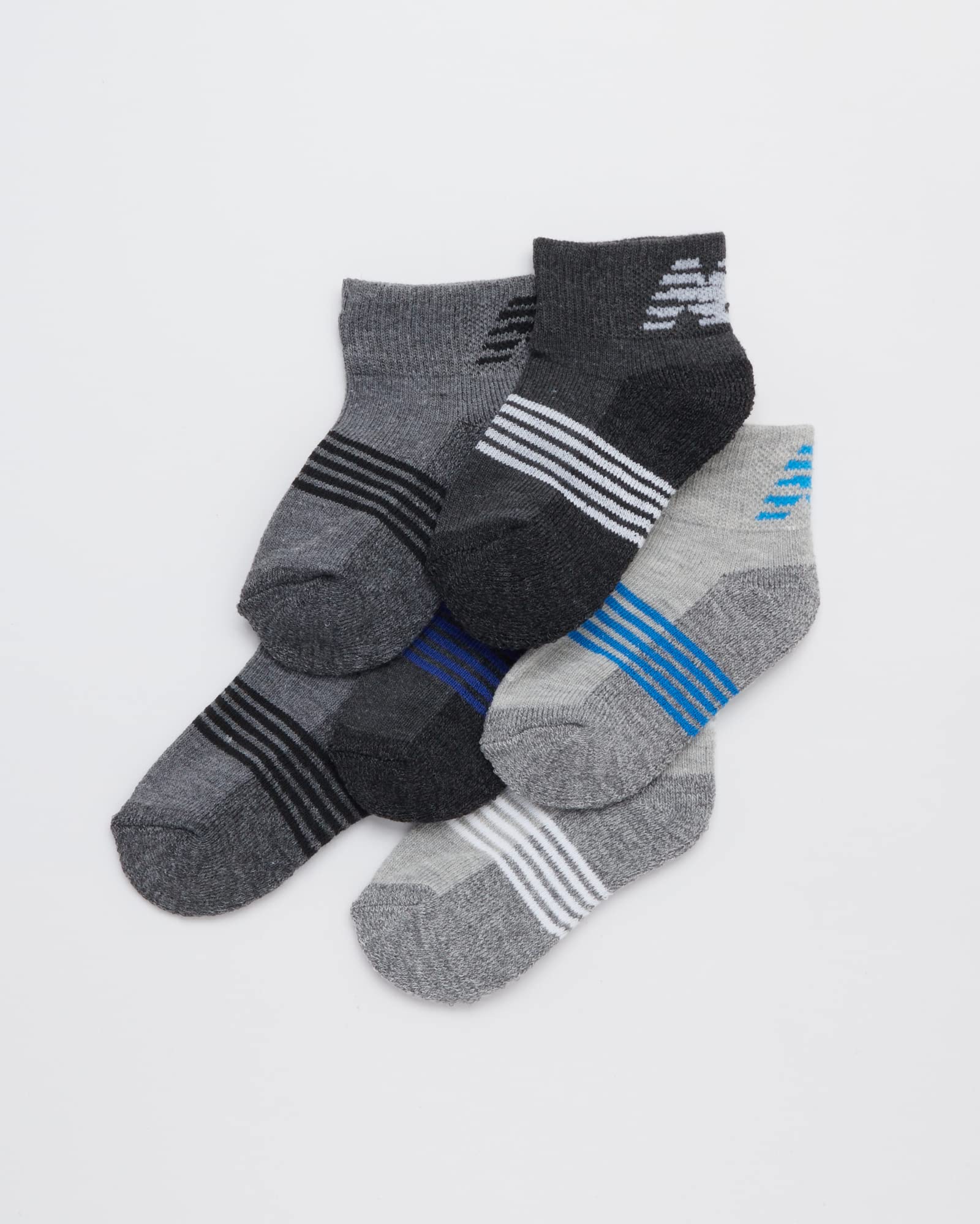 New Balance Baby Boys' Socks - 12 Pack Quarter Cut Non-Skid Gripper Socks (Infant/Toddler), Size 2-4T, Grey