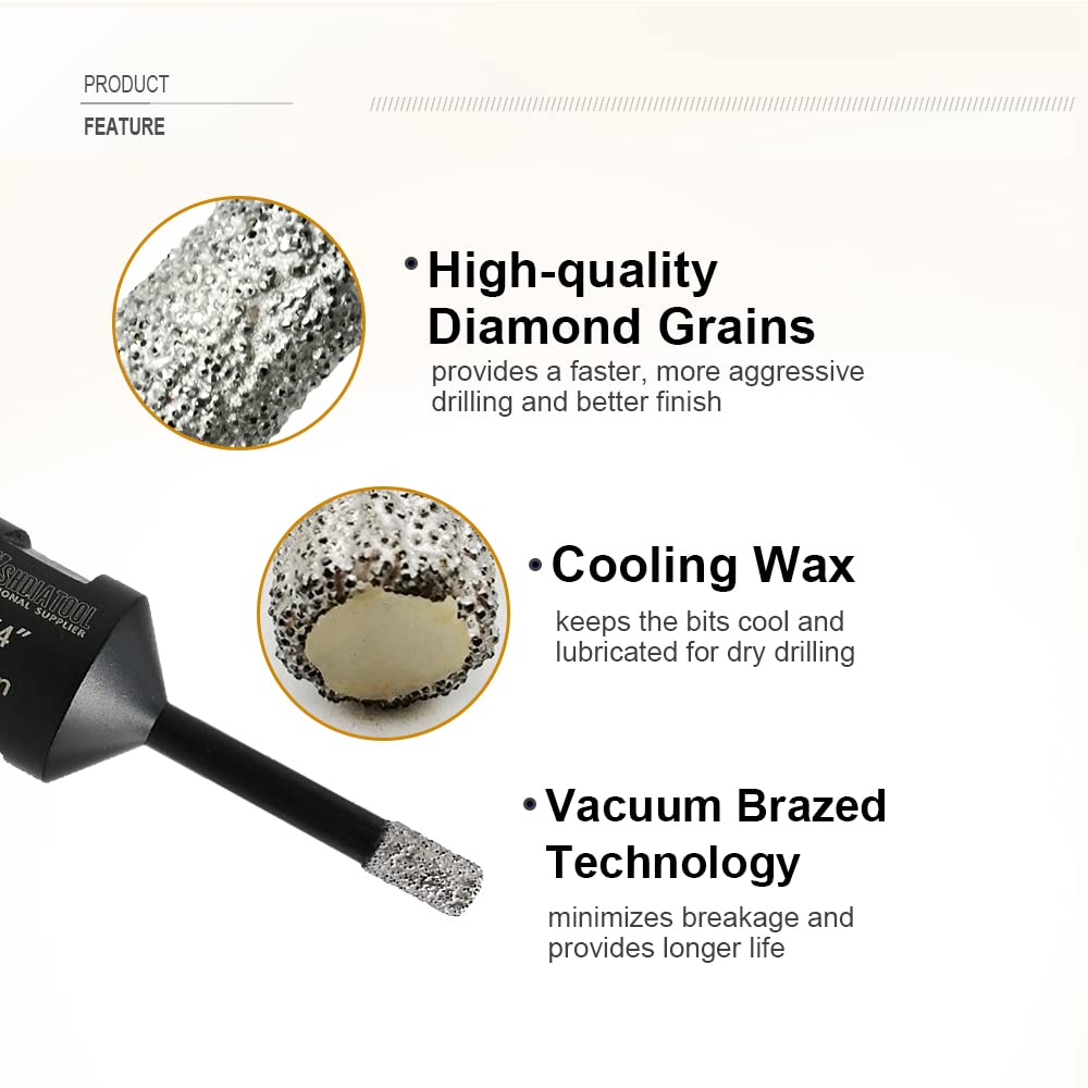 SHDIATOOL Diamond Core Drill Bits Set for Porcelain Tile Granite Marble Stone Brick Vacuum Brazed Hole Saws 06 08 10 25 35 51mm (6 of Pack)